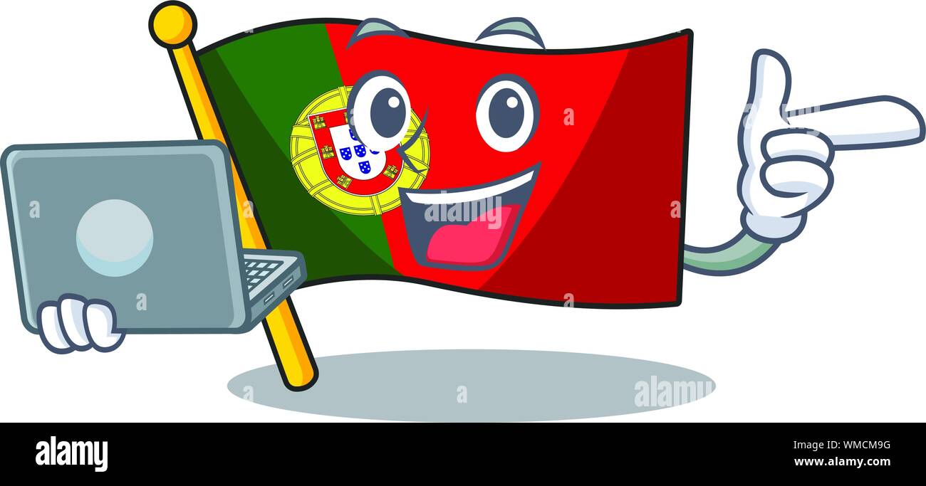 With laptop flag portugal character in shape cartoon Stock Vector Image ...