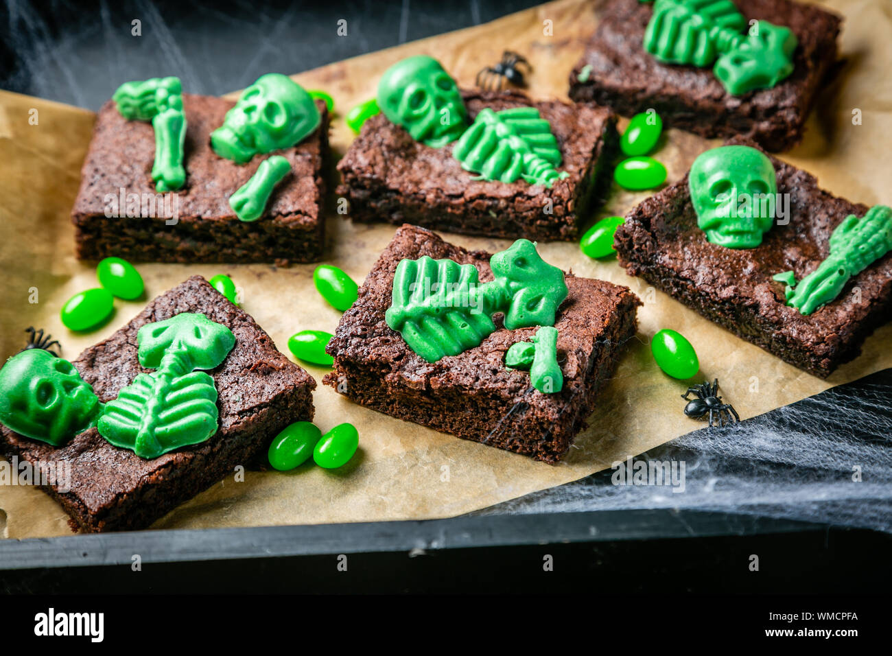 Halloween style party sweet - brownie with green skeleton and bones ...