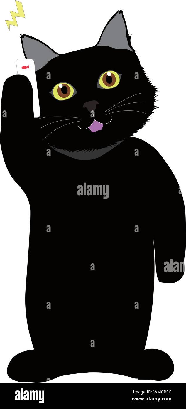 illustration of a black cat with mobile phone in vectors Stock Photo ...