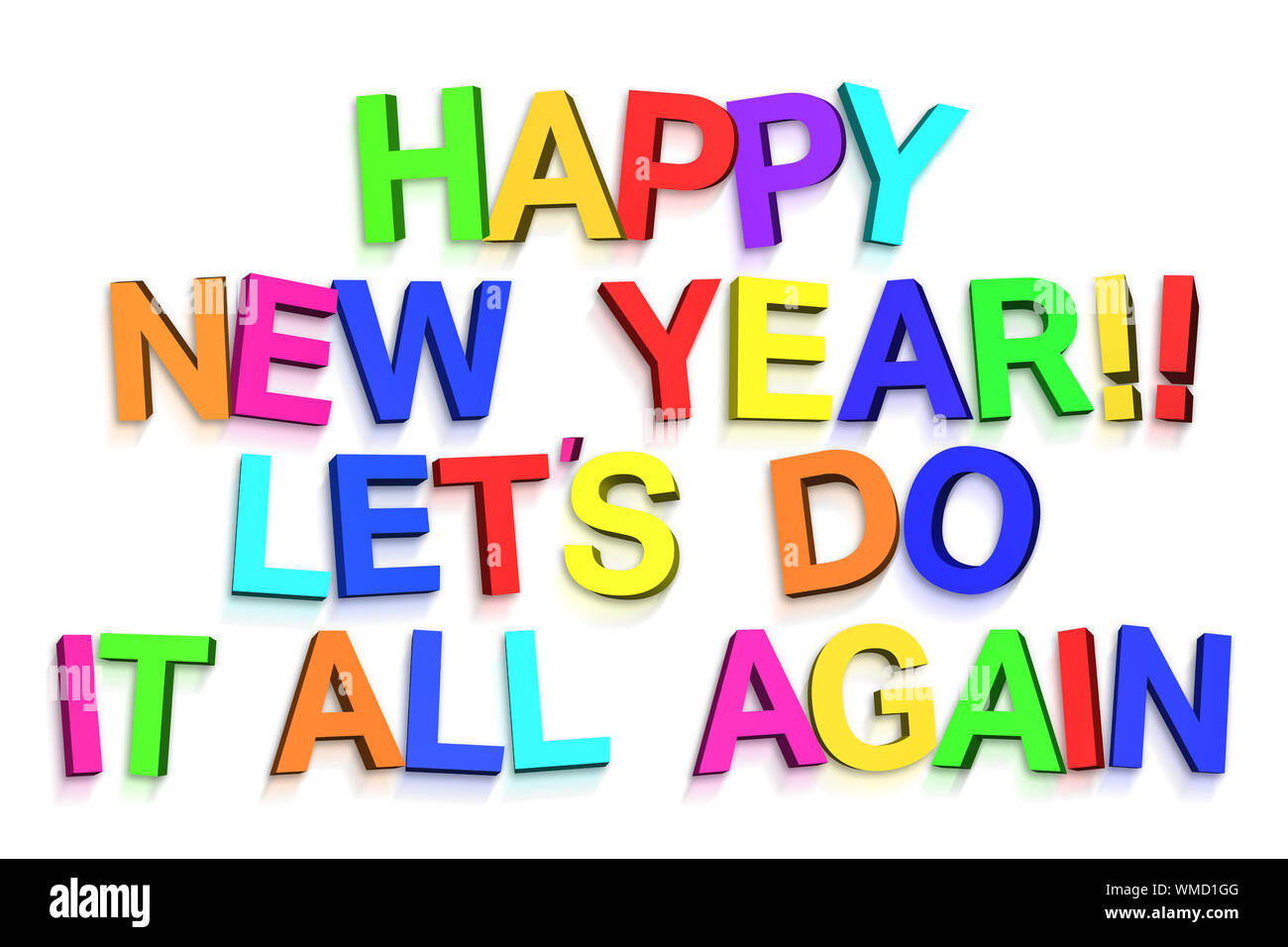 New year greeting in colourful letters on white background Stock Photo ...