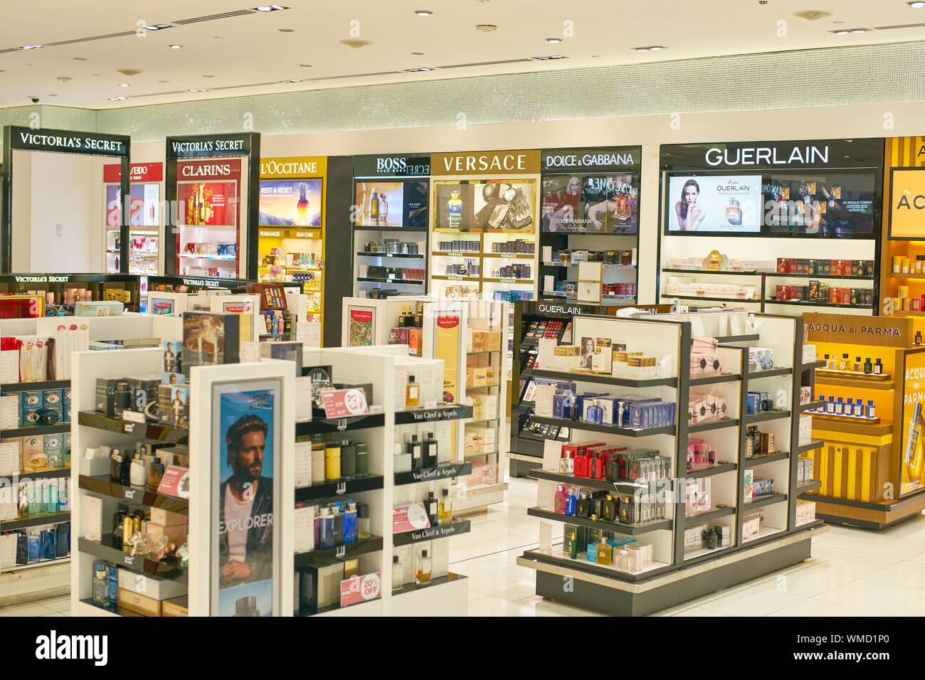 DUBAI, UAE - CIRCA FEBRUARY, 2019: perfumes and cosmetics products on ...