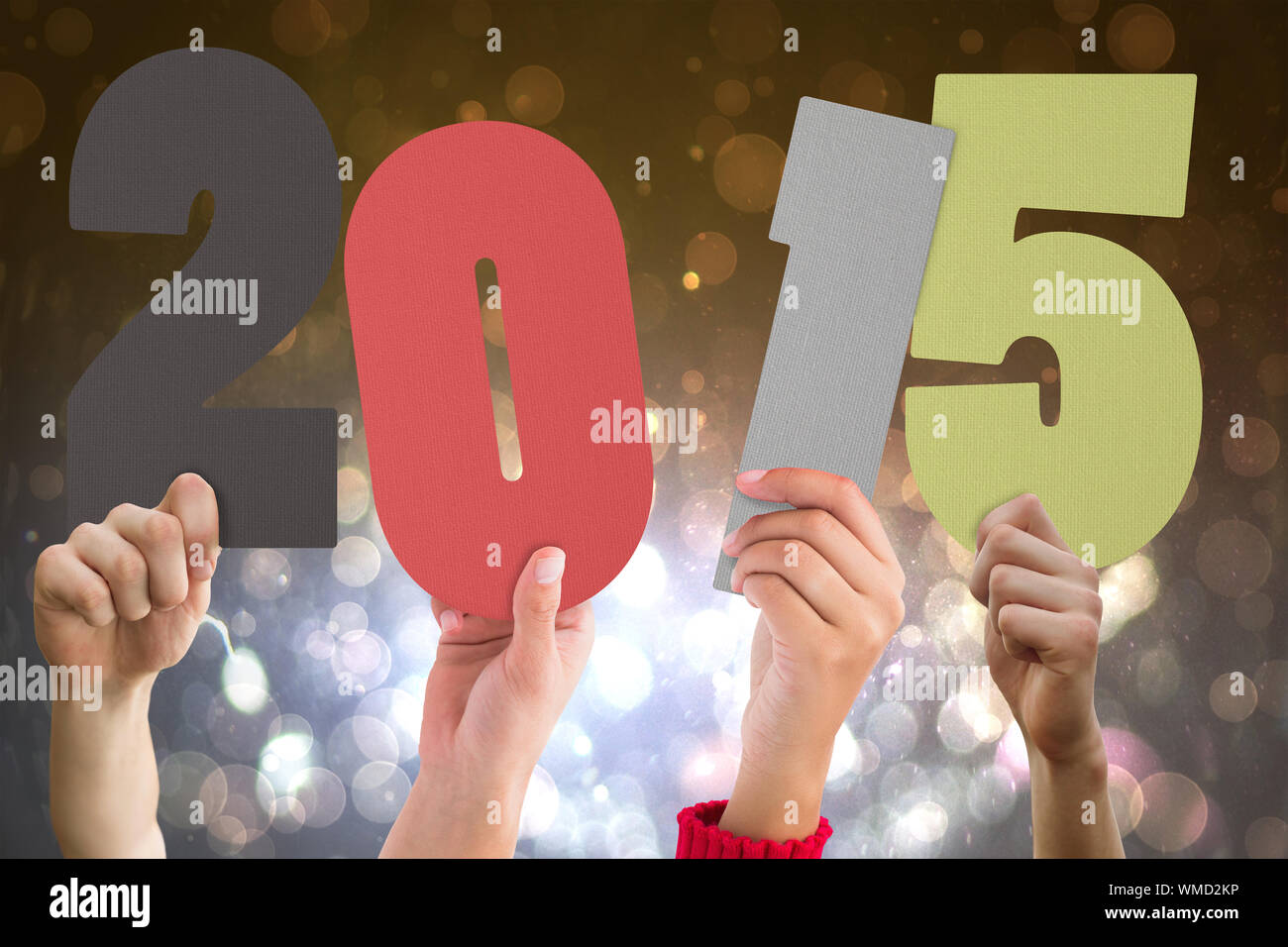 Hands holding poster against dark abstract light spot design Stock ...
