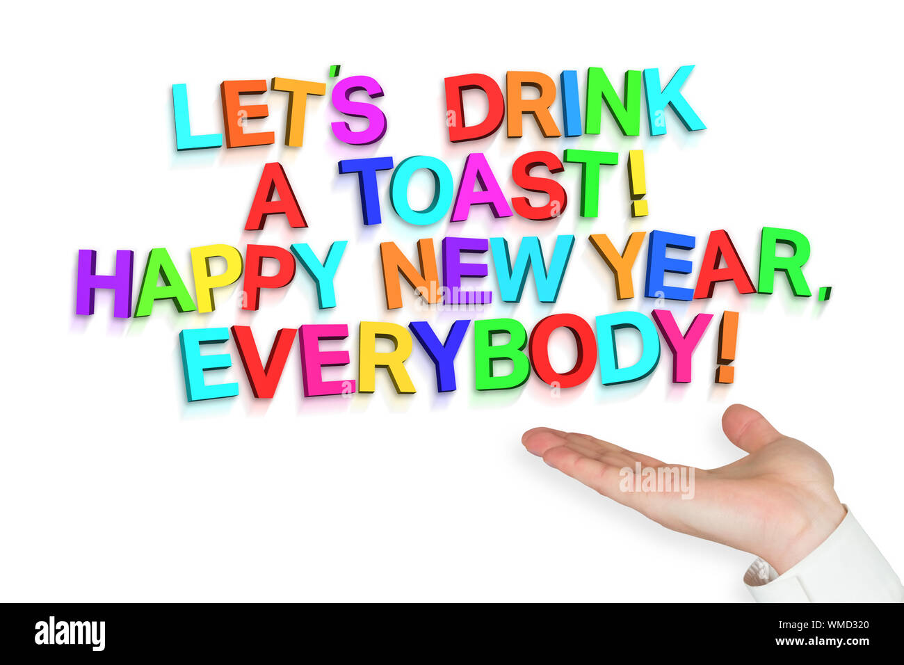 Hand presenting against new year greeting Stock Photo - Alamy