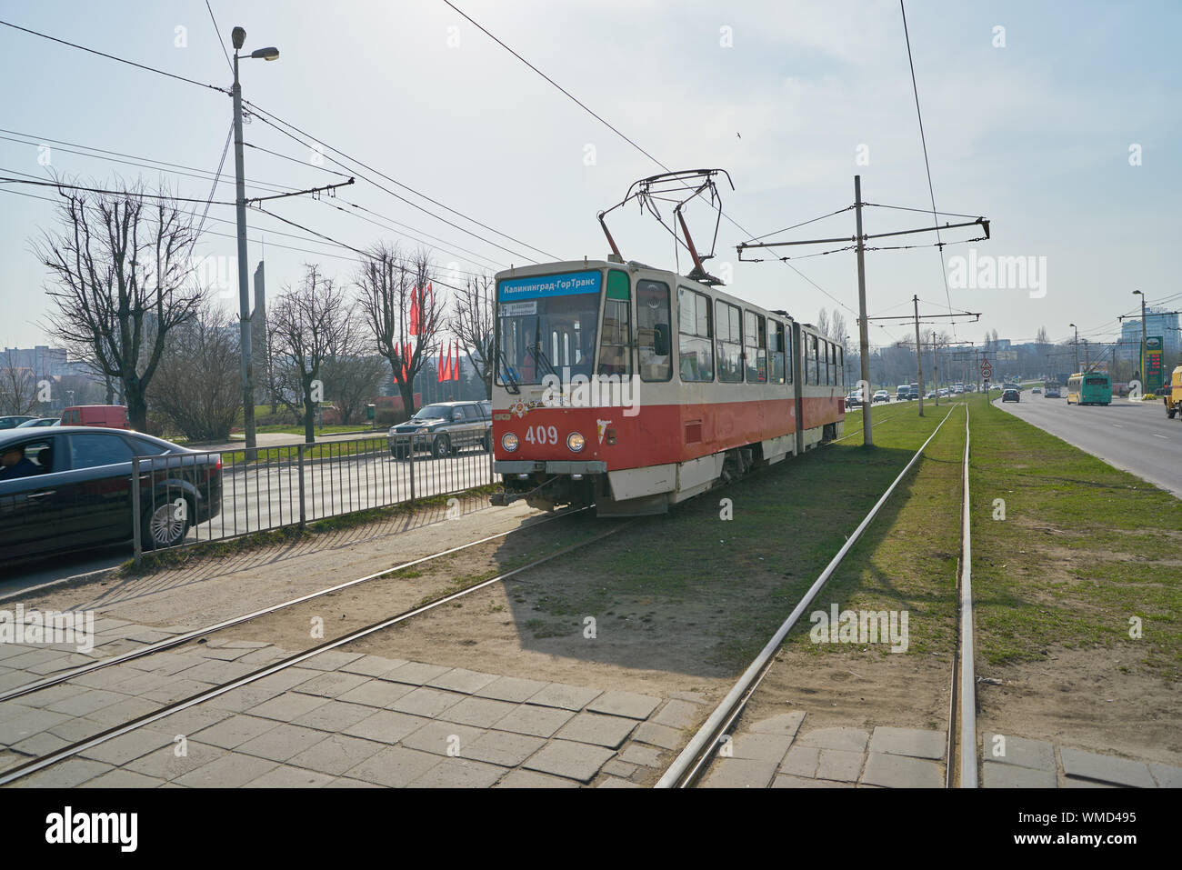 KALININGRAD, RUSSIA - CIRCA APRIL, 2018: a tram in Kalinigrad. The ...