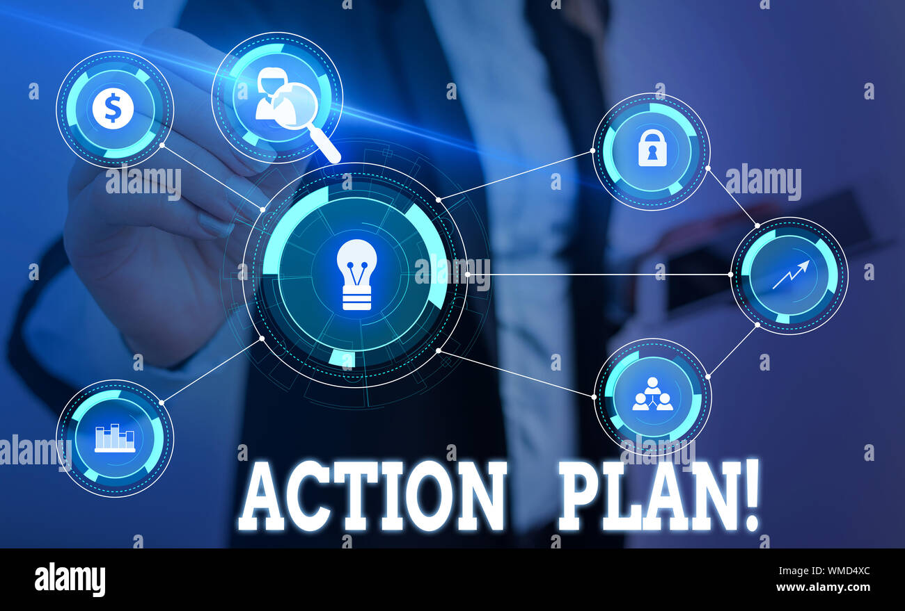 Writing note showing Action Plan. Business concept for proposed ...