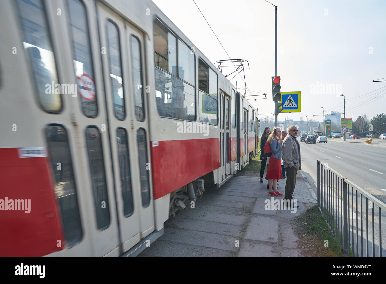 KALININGRAD, RUSSIA - CIRCA APRIL, 2018: a tram in Kalinigrad. The ...