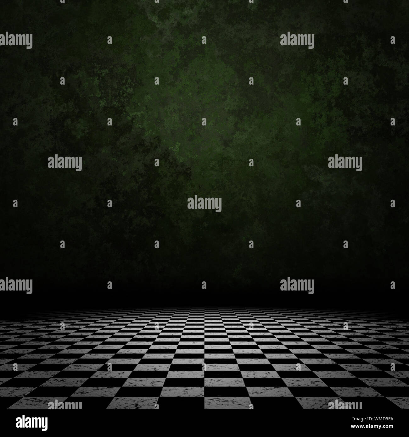 Grunge room interior with old wall and checkered floor background Stock ...