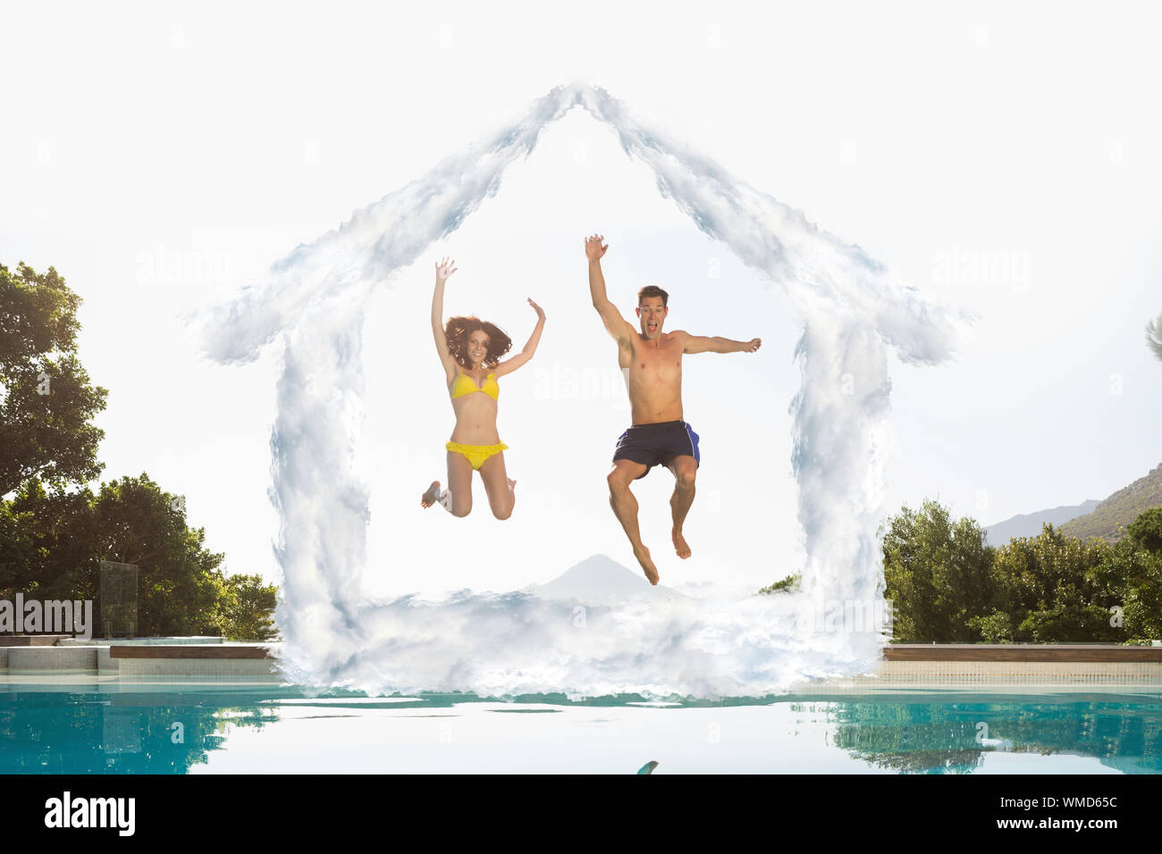 Couple jumping into pool hi-res stock photography and images - Alamy