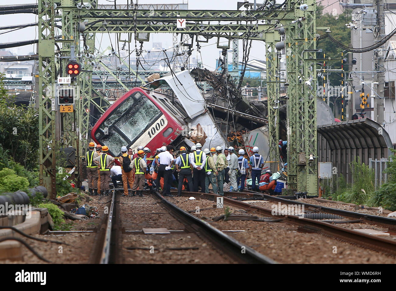 Yokohama, Japan. 5th Sep, 2019. The collided train is seen at the ...
