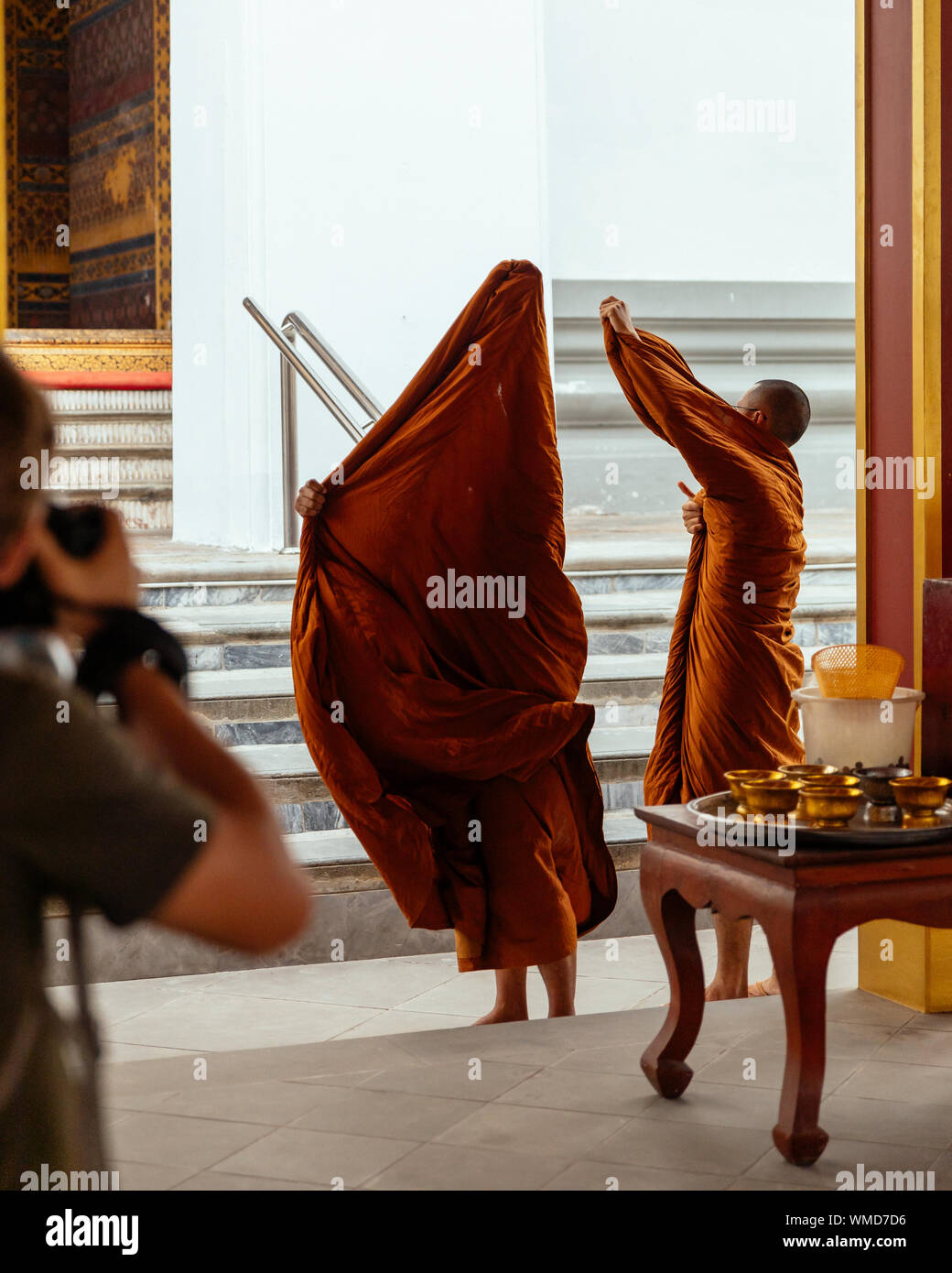 Photographer taking a photo of Thai buddhist monks Stock Photo - Alamy