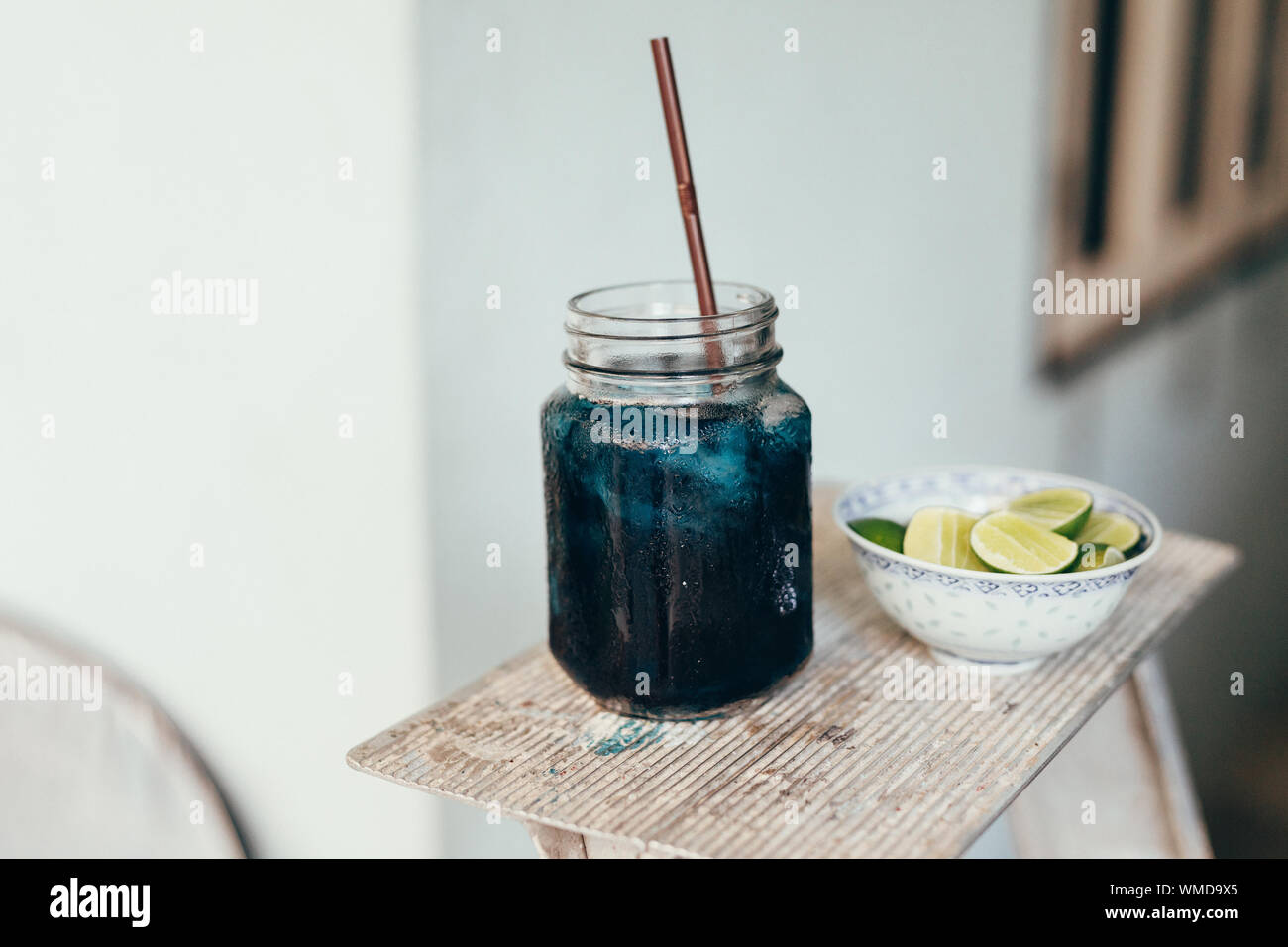 Magic Butterfly Blue Pea Lemonade or nam dok anchan in Thai Stock Photo ...