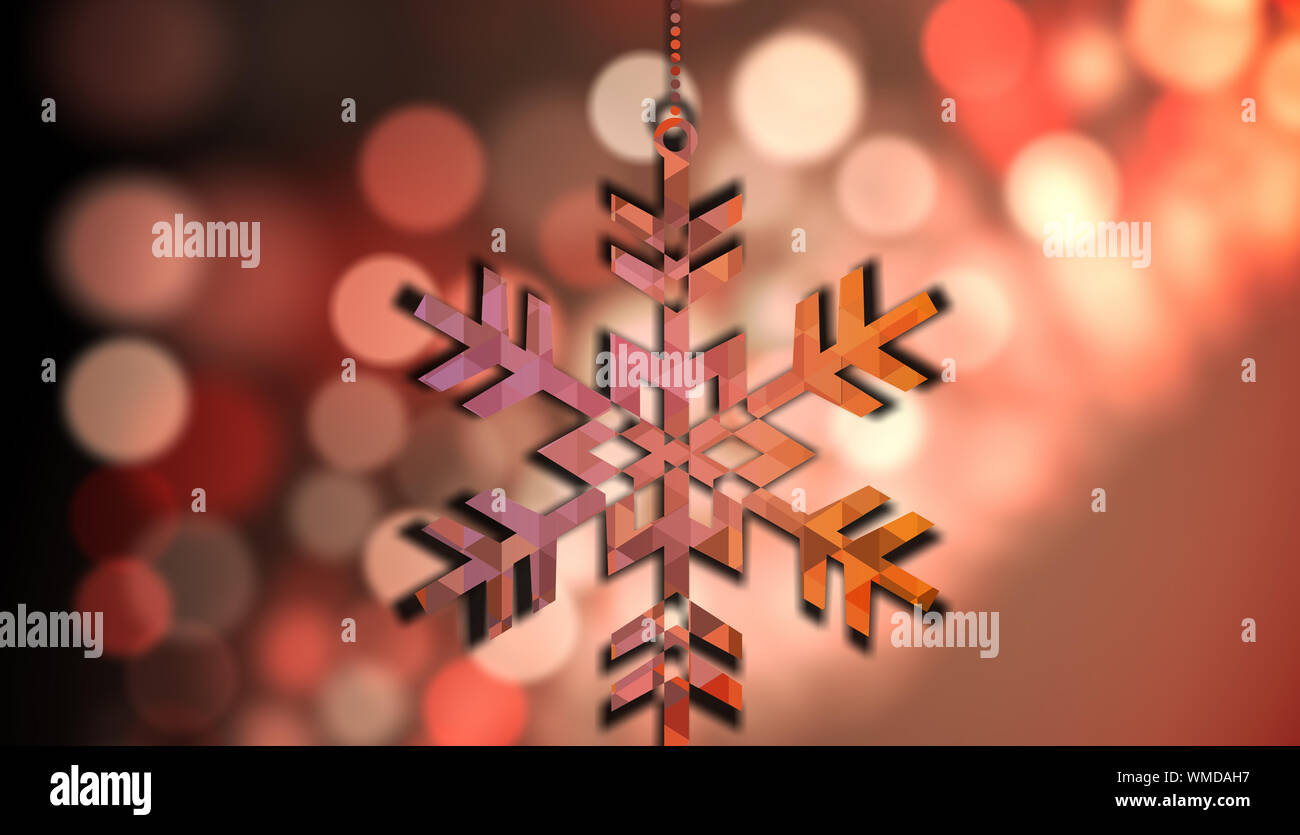 Hanging snowflake against light circles on black background Stock Photo ...