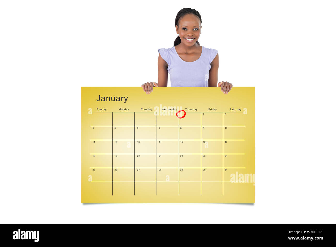 Woman showing calendar on Cut Out Stock Images & Pictures - Alamy