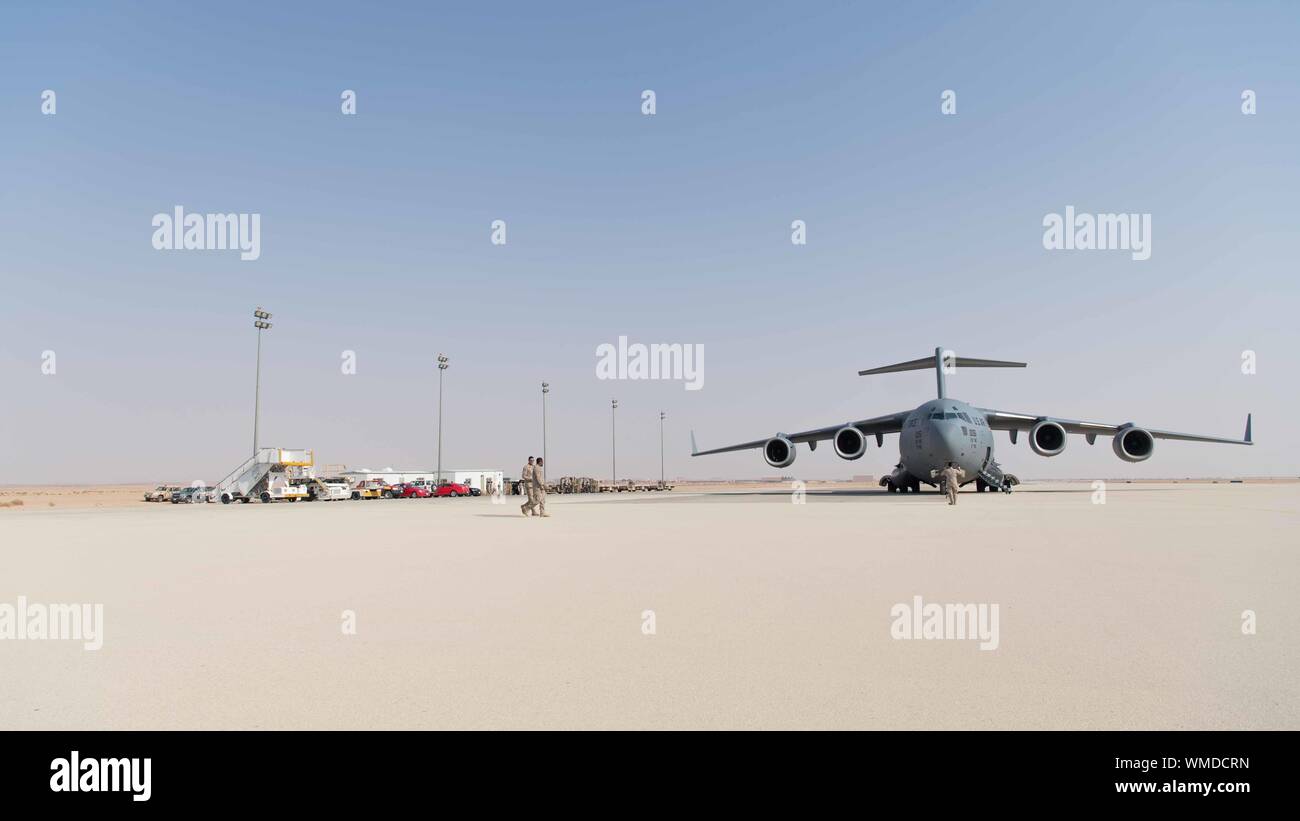 The first C-17 Globemaster III to arrive at Prince Sultan Air Base sits ...