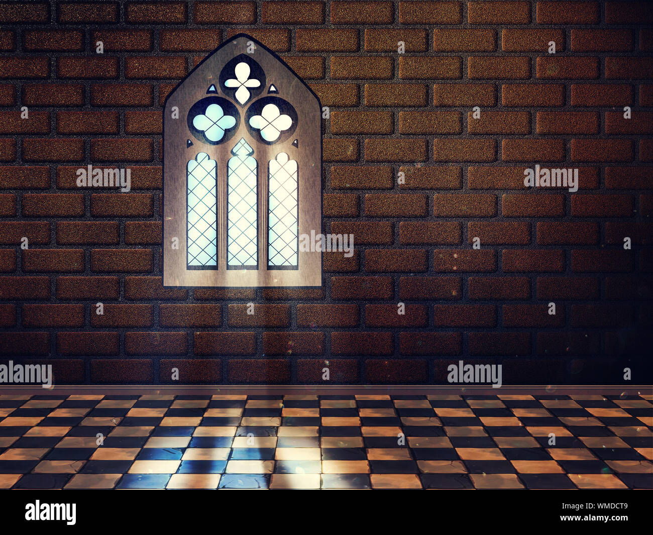 Illustration of an abstract grunge interior with gothic window Stock ...
