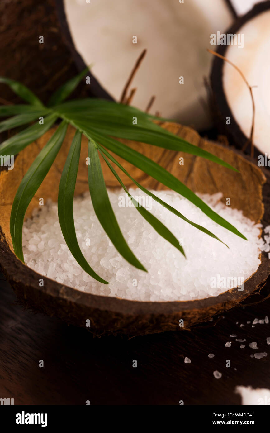 coco bath. coconut with sea salt Stock Photo - Alamy