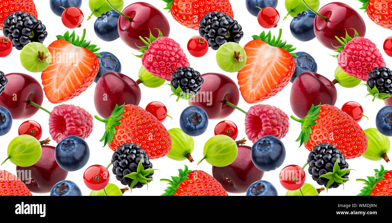 Falling berries seamless pattern isolated on white background Stock ...