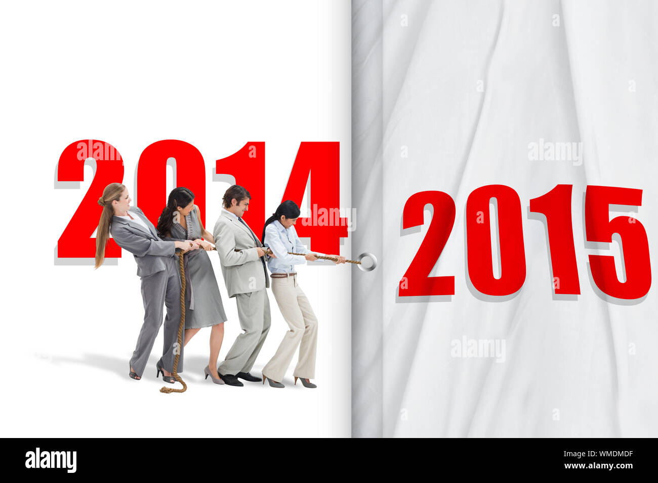 Boss pulling a rope against his employees against rope Stock Photo - Alamy