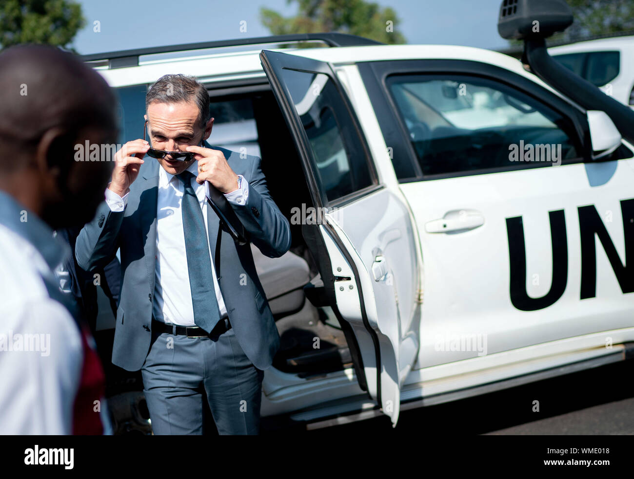 Goma, Congo. 05th Sep, 2019. Heiko Maas (SPD), Foreign Minister, arrives in an armoured UN ...