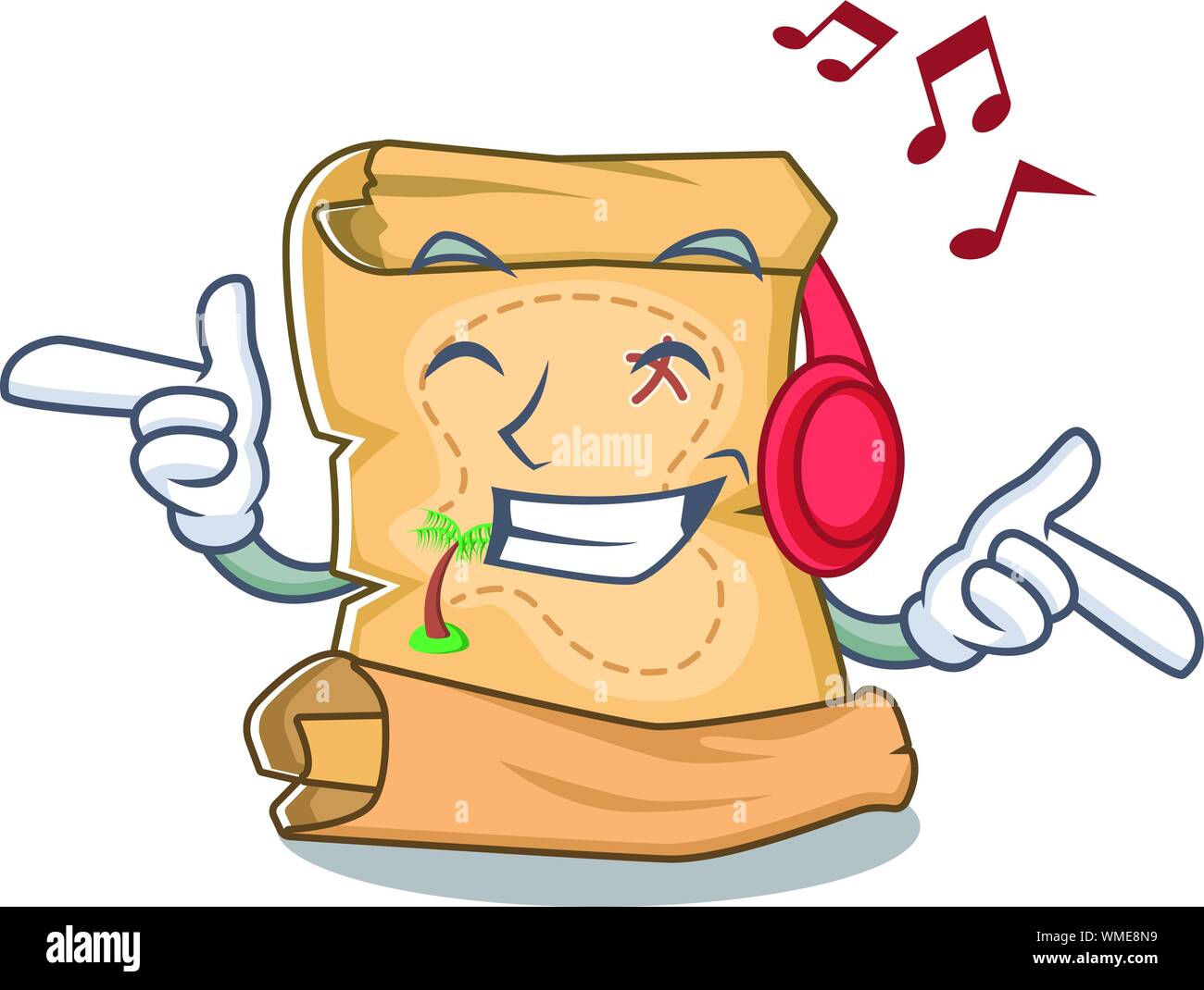 Listening music treasure map cartoon in shape character Stock Vector ...