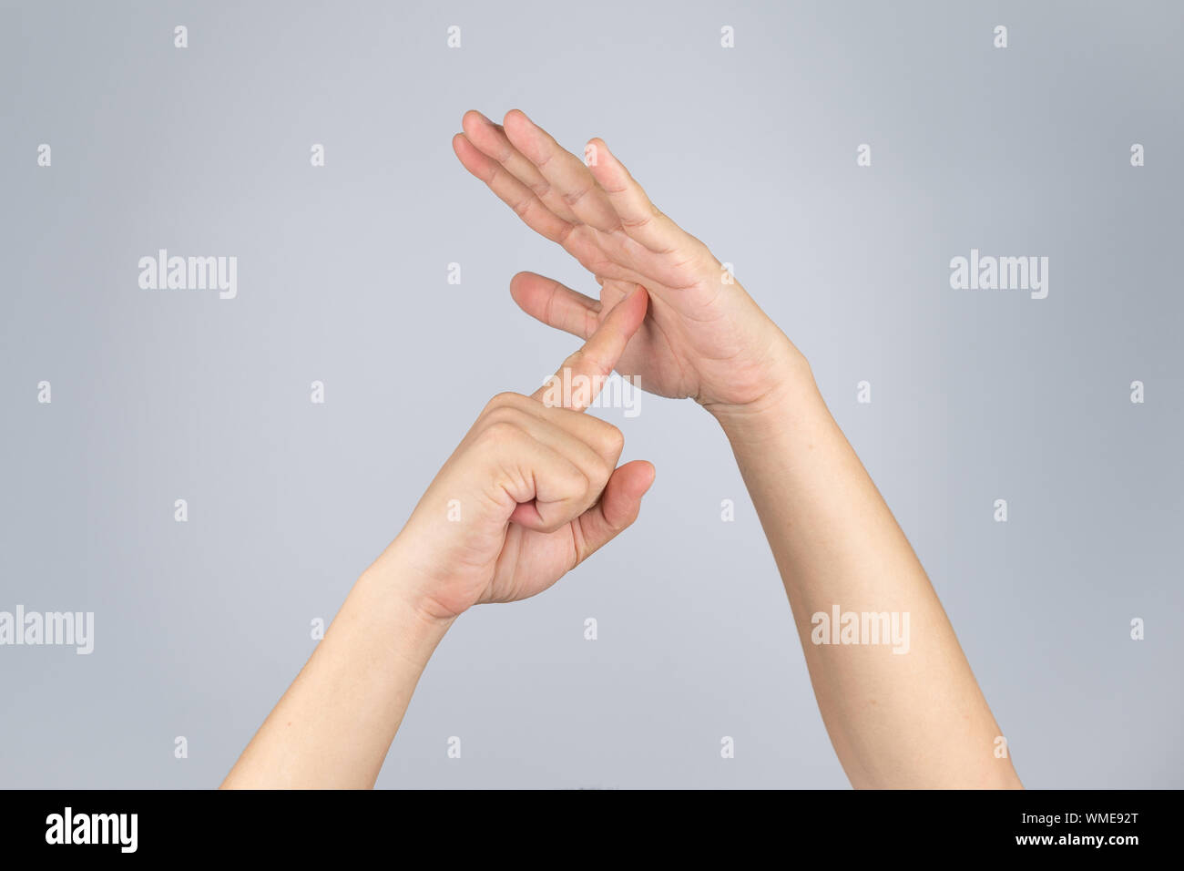 TimeOut sign and simbol from Asian human hand with isolate white ...