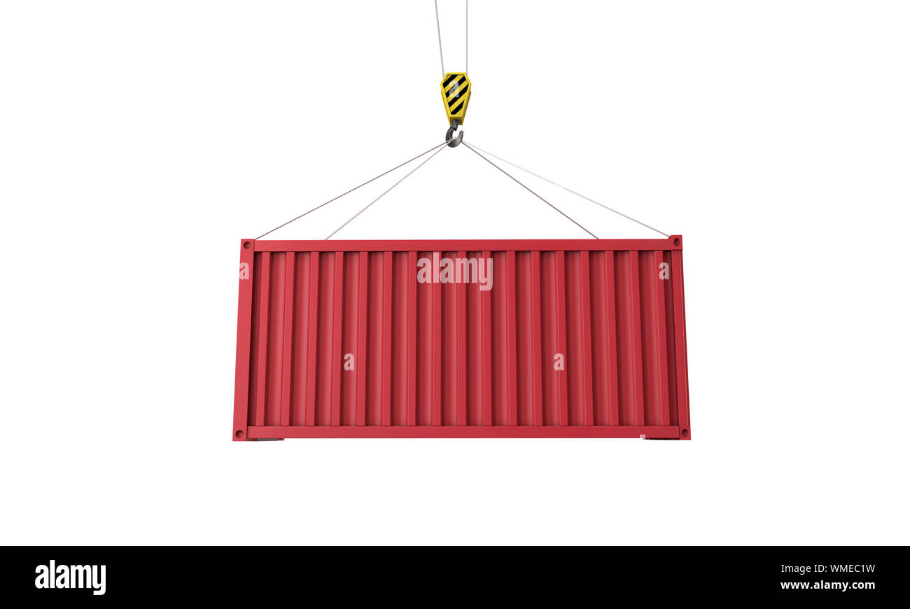 Shipping containers hanging from a crane. Business delivery comcept. 3D ...