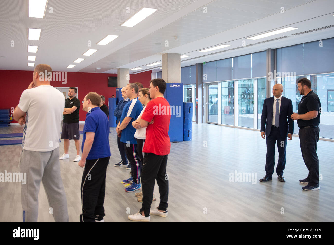 Chancellor of the Exchequer Sajid Javid watches police recruits taking ...