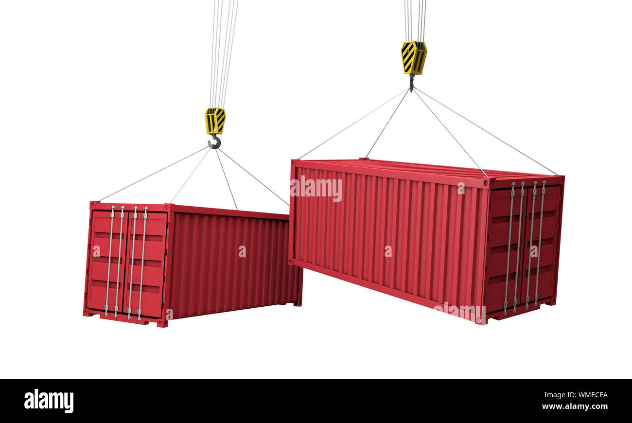 Shipping containers hanging from a crane. Business delivery comcept. 3D ...