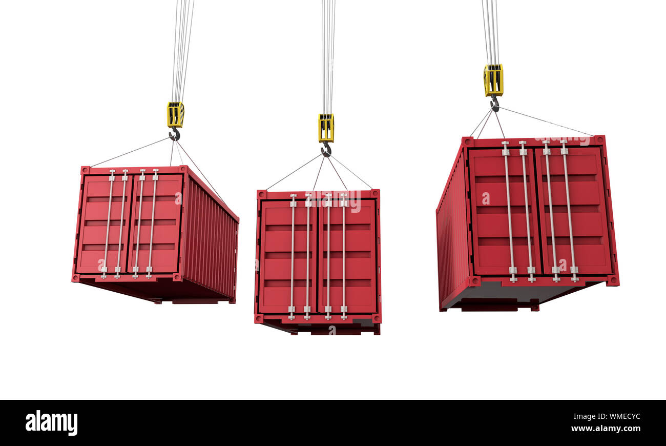Shipping containers hanging from a crane. Business delivery comcept. 3D ...