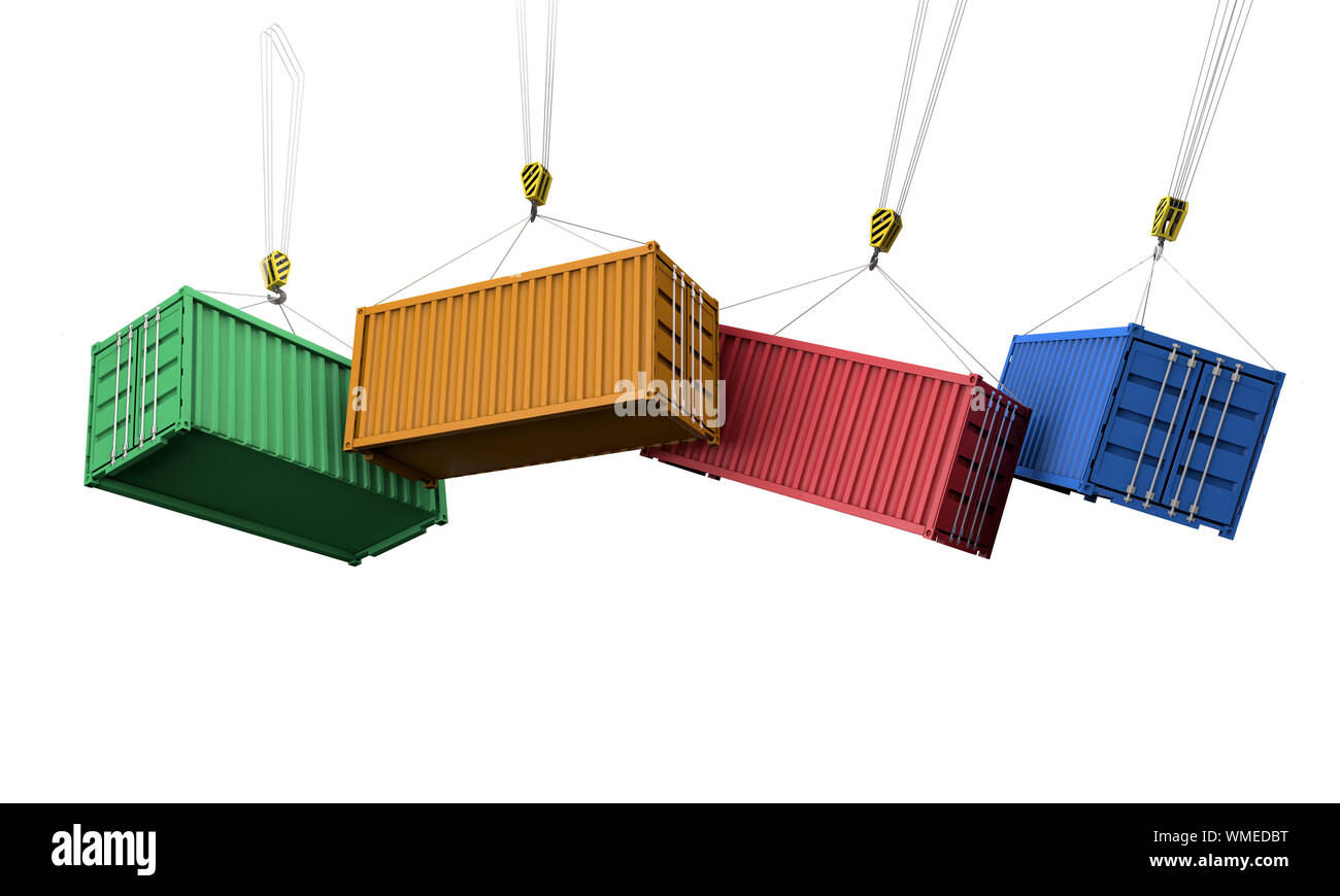 Shipping containers hanging from a crane. Business delivery comcept. 3D ...