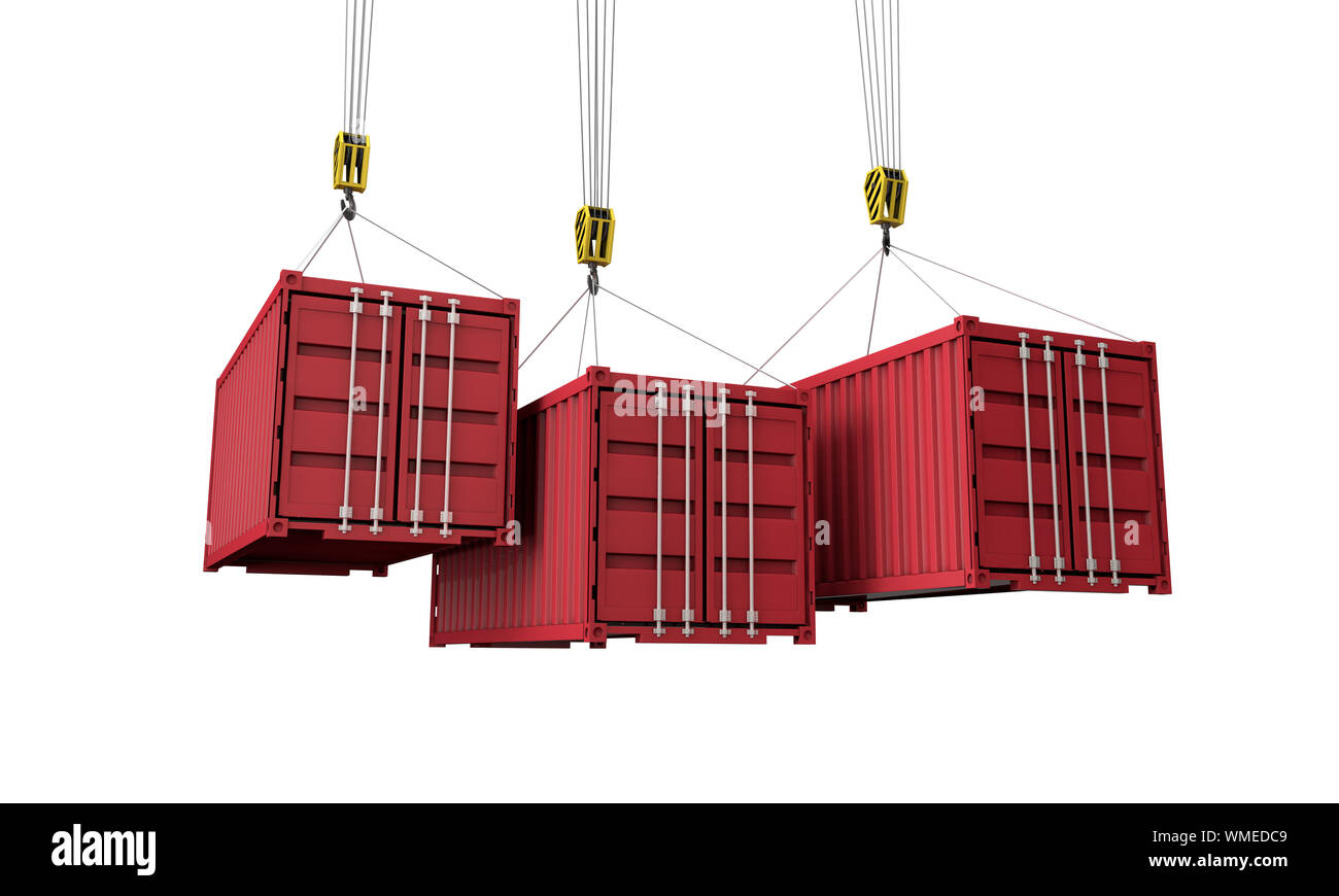 Shipping containers hanging from a crane. Business delivery comcept. 3D ...