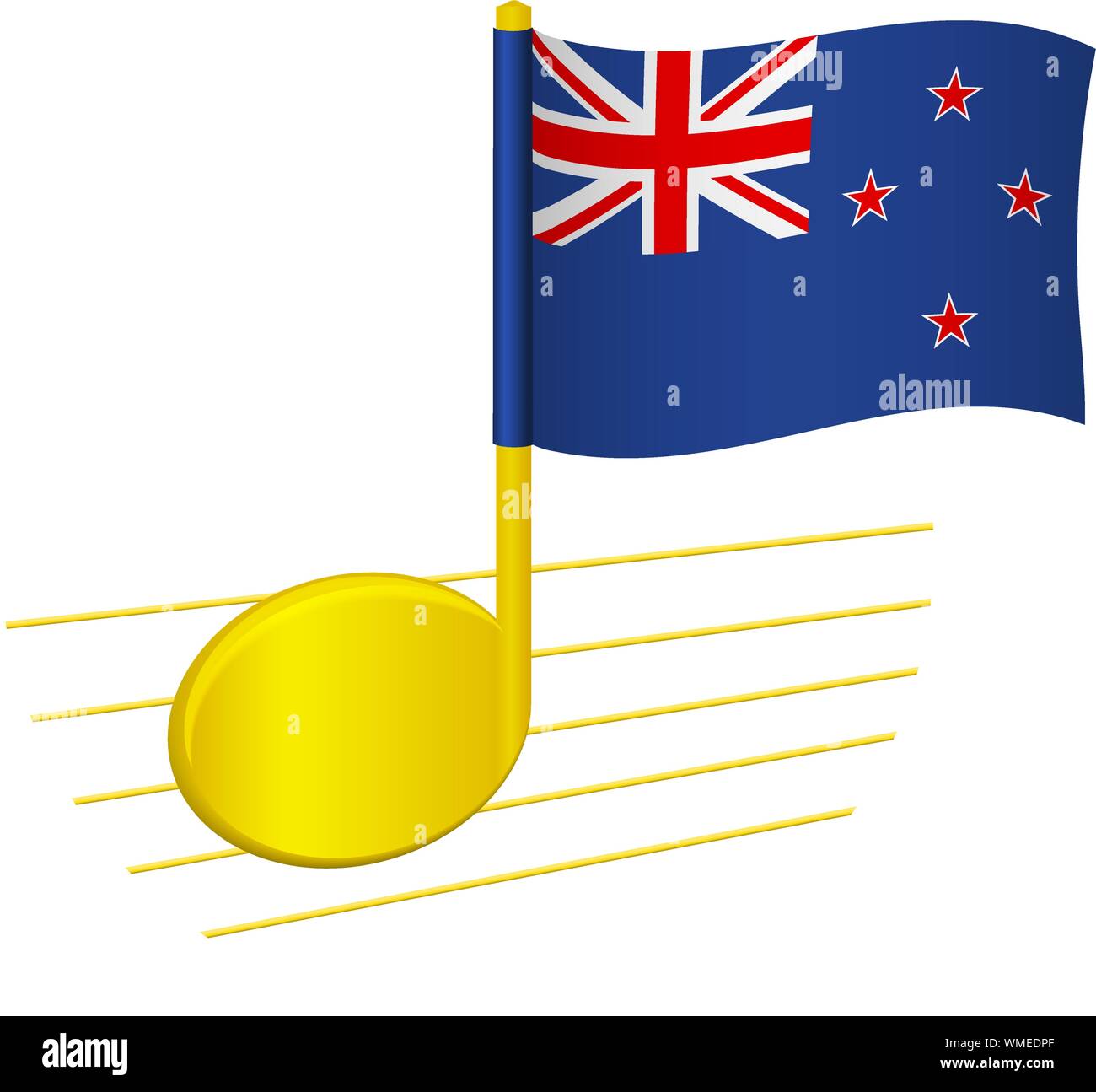 New Zealand flag and musical note. Music background. National flag of ...