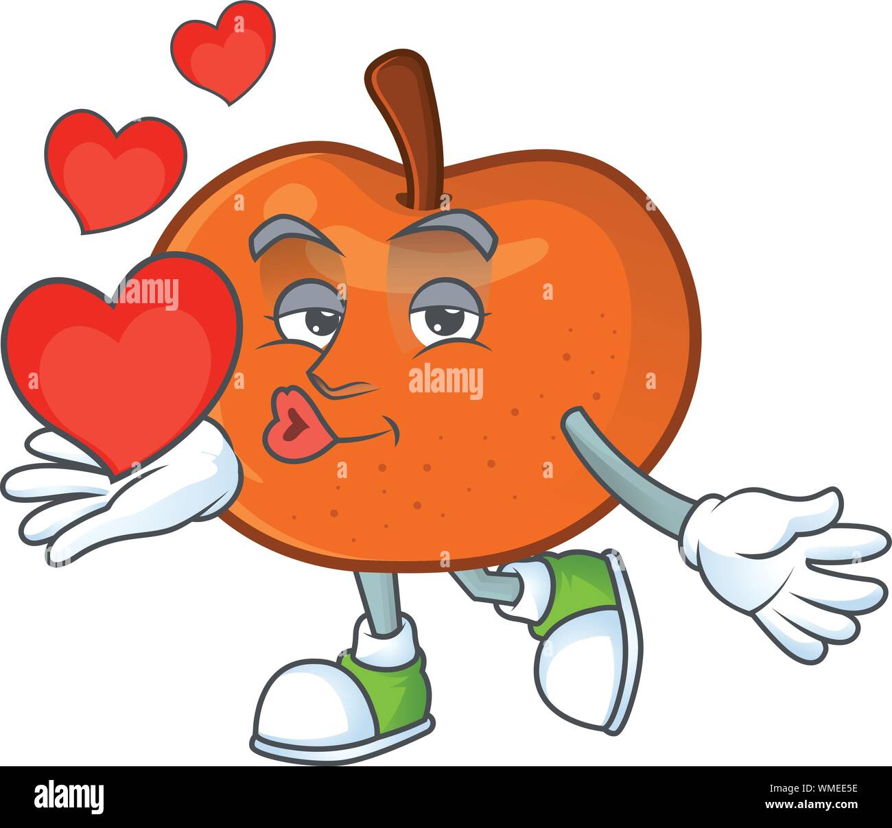 With heart tangerine cartoon mascot on white background Stock Vector ...