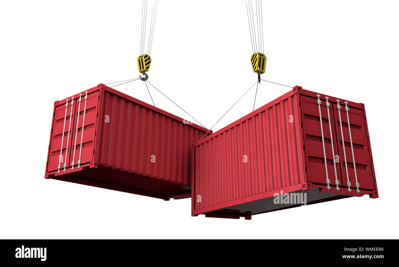 Shipping containers hanging from a crane. Business delivery comcept. 3D ...