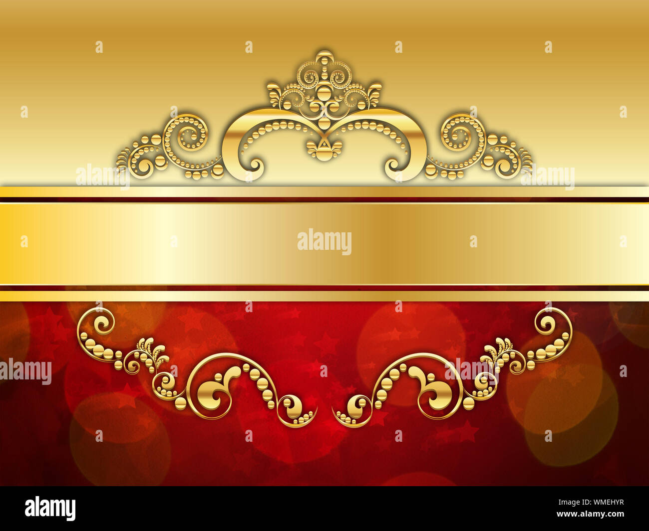 Vintage red background with decorative gold ribbon and floral ornament ...