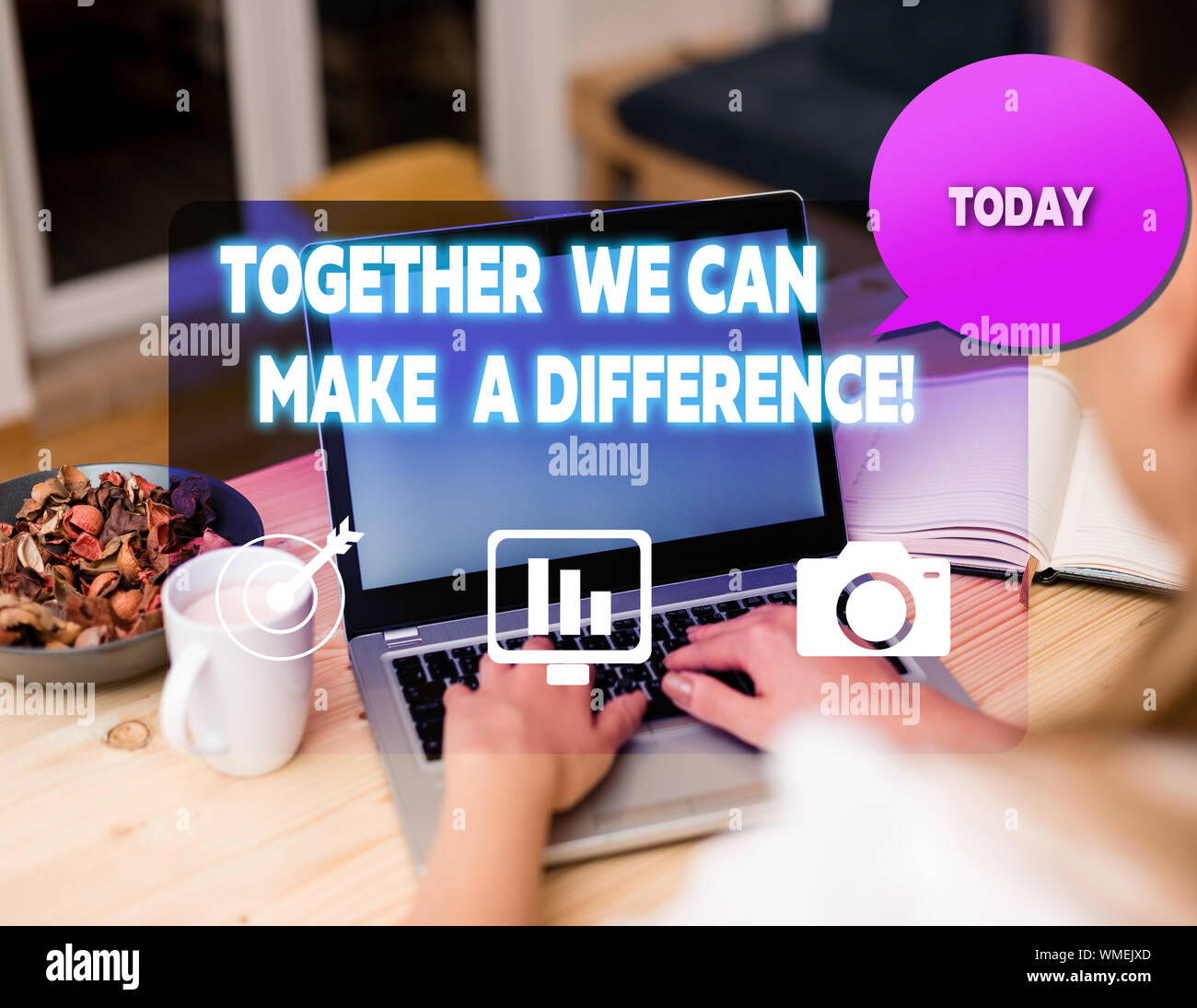 Text sign showing Together We Can Make A Difference. Business photo ...