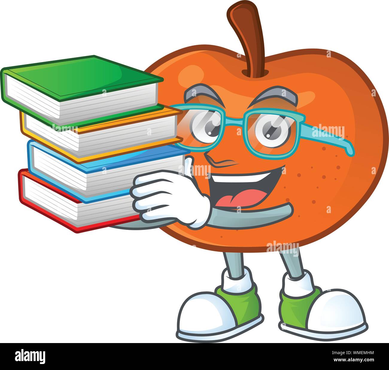 Student with book fruit tangerine cartoon character with mascot Stock ...