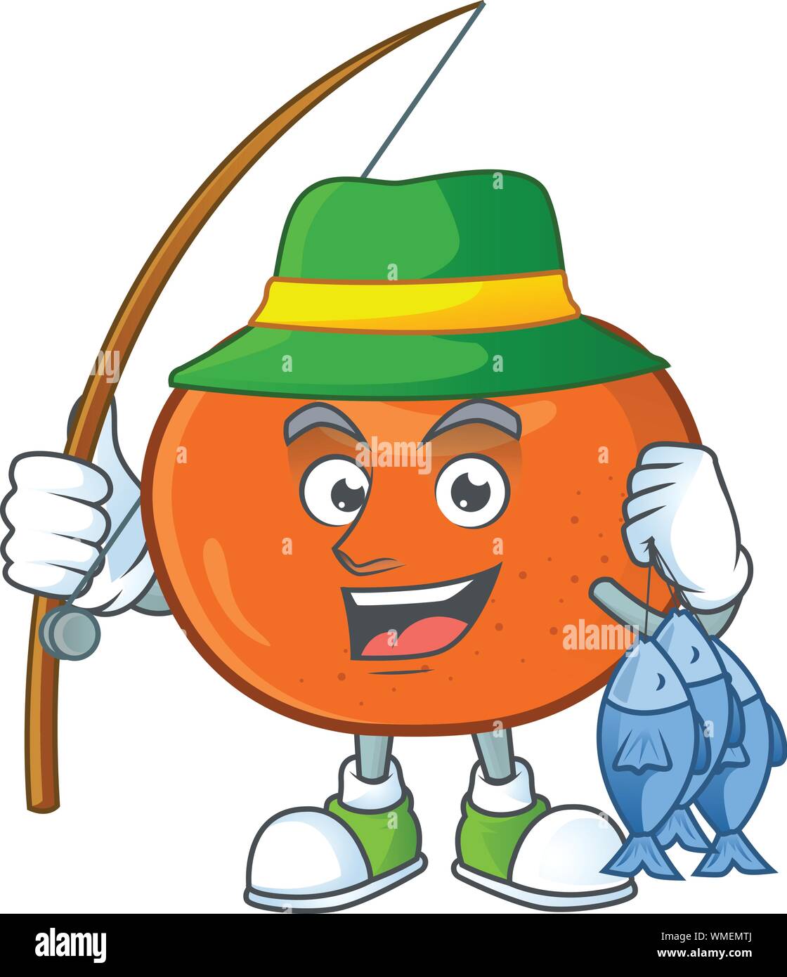 Fishing tangerine cartoon mascot on white background Stock Vector Image ...