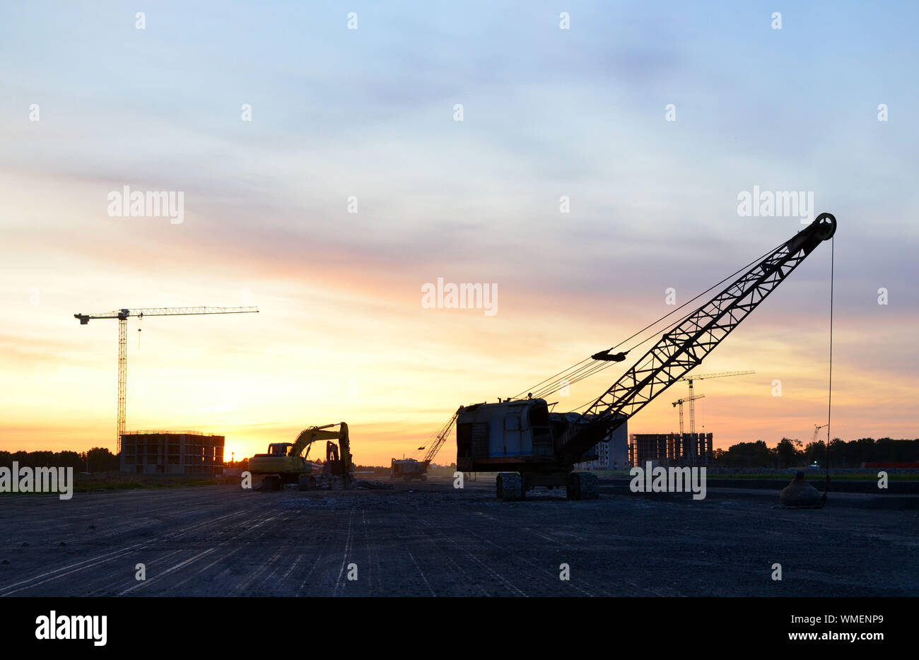 Large crawler crane or dragline excavator with a heavy metal wrecking ...