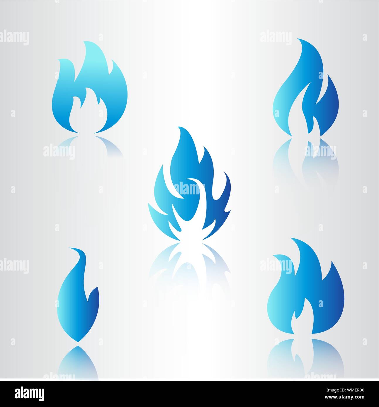 Set of blue fire icons, Flat fire flame vector illustration. Collection ...