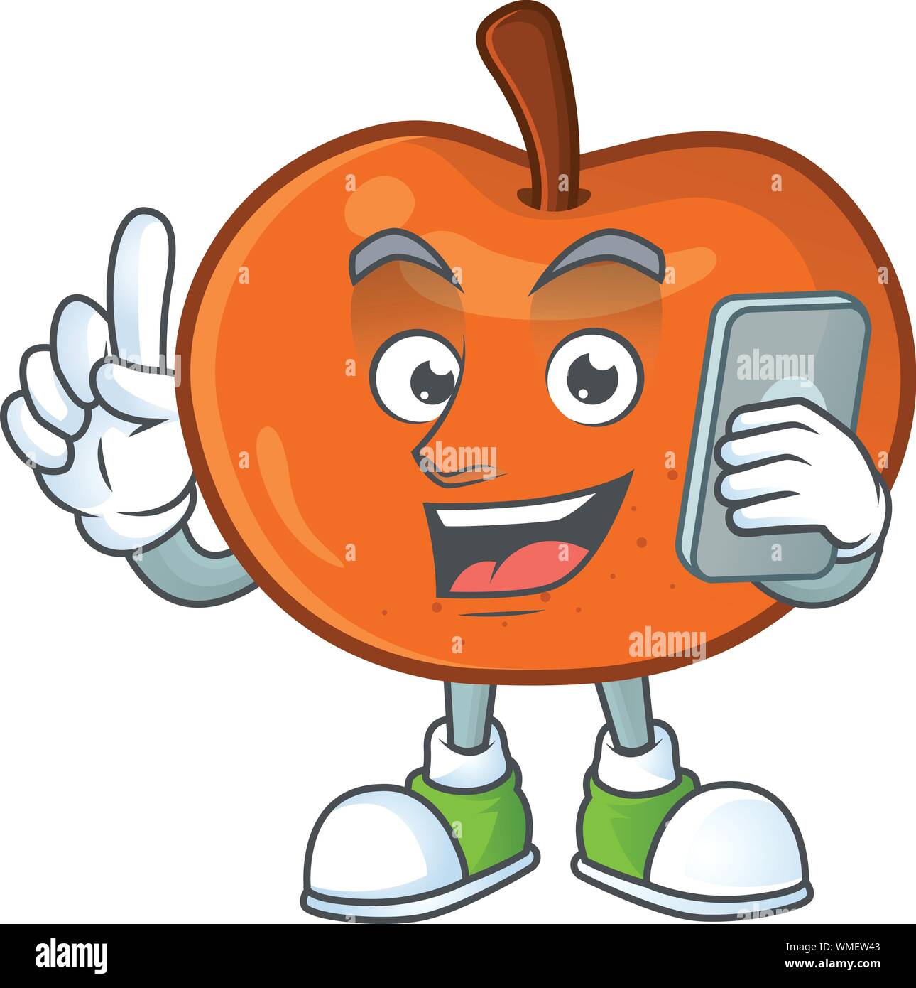 With phone fresh tangerine juicy in cartoon character Stock Vector ...
