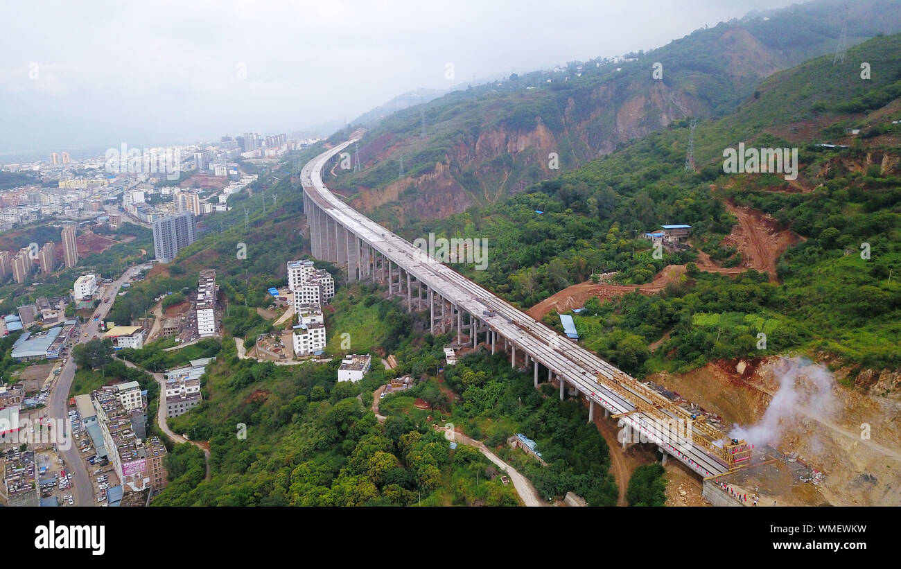 The Geqiao high speed bridge is in construction in Zhaotong,Yunnan ...