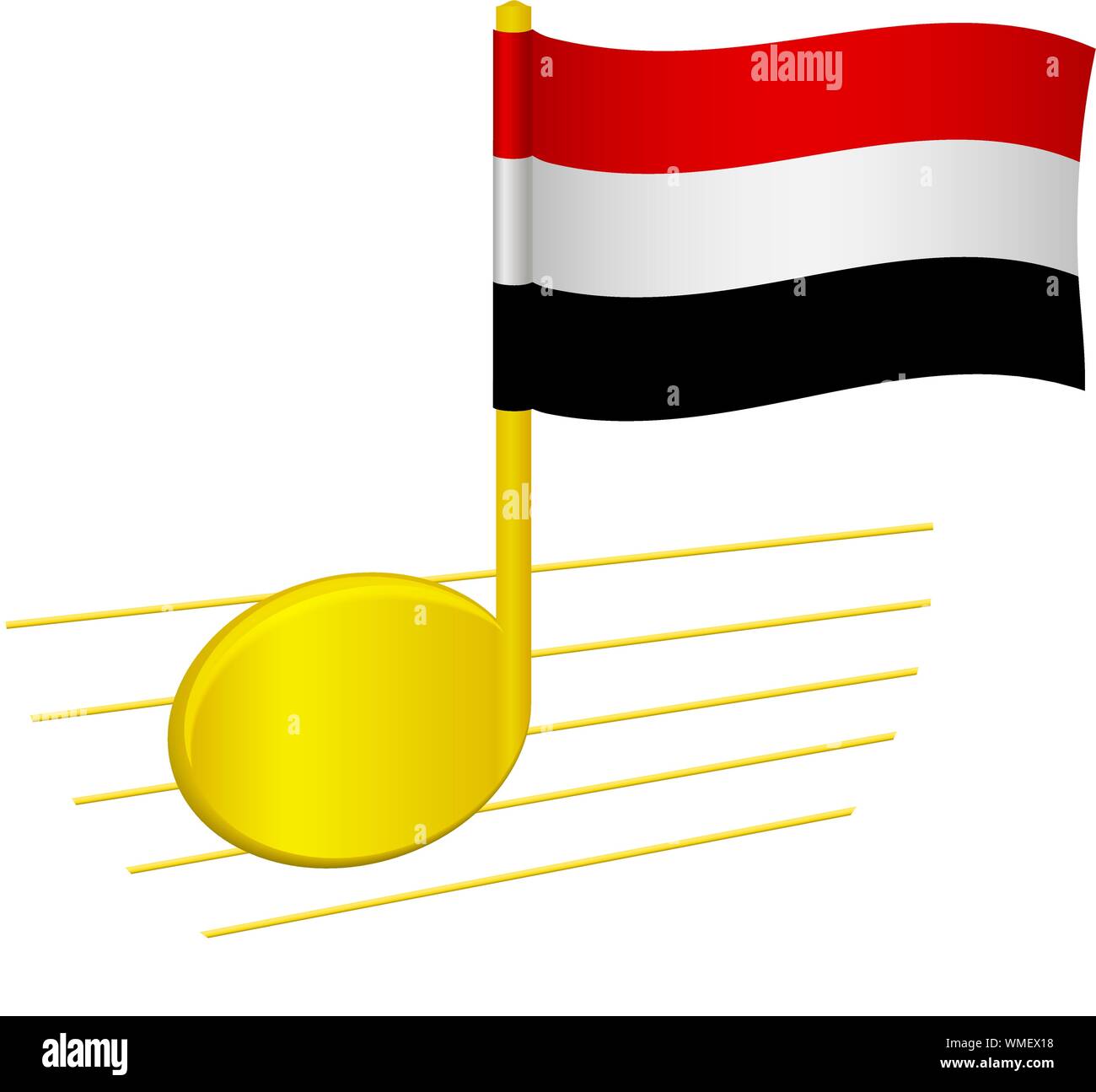 Yemen flag and musical note. Music background. National flag of Yemen ...