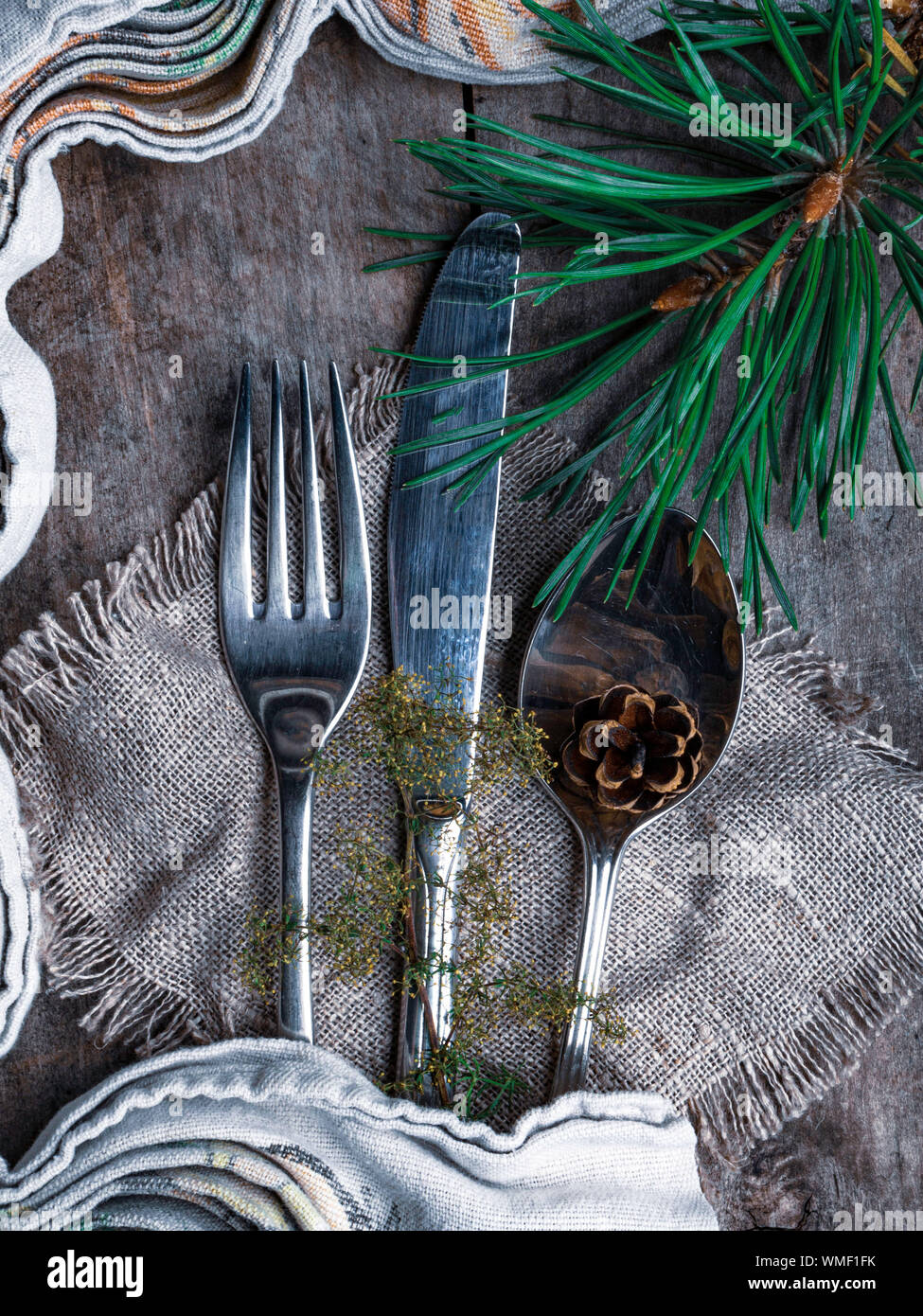Christmas table place setting. Holidays background Stock Photo - Alamy