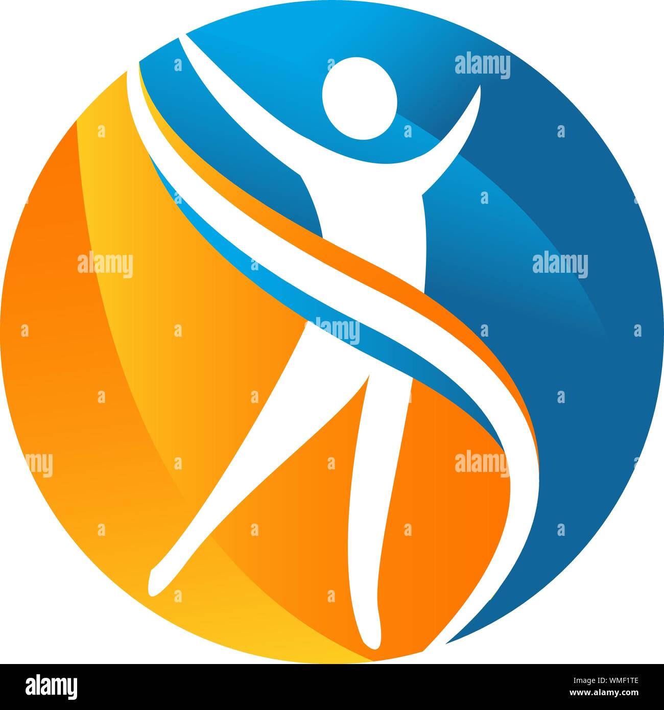 Abstract round symbol with happy human silhouette. Sport, fitness ...
