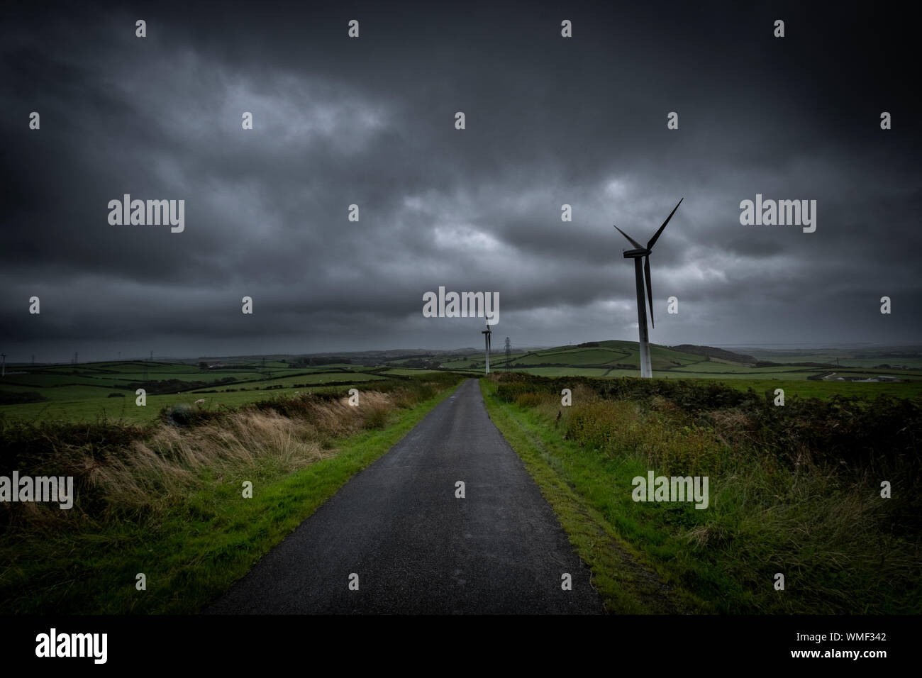 Wind Turbines along Hare Slack Hill above Ireleth in Cumbria. Rakes ...