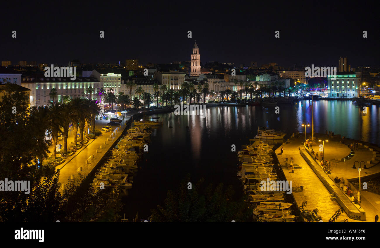 Split harbour at night, Croatia Stock Photo - Alamy