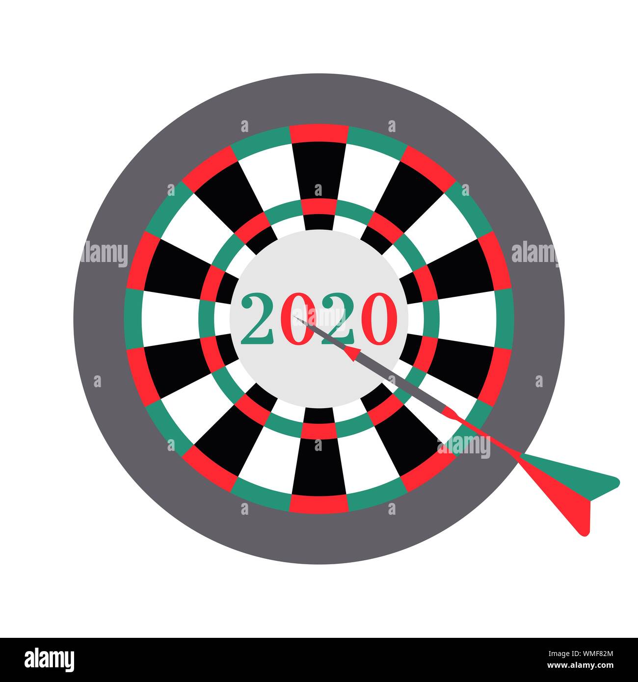 Vector illustration. 2020 target in the middle, dart hit the target ...