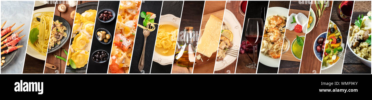 Italian Food Collage. A panorama of various dishes of the cuisine of ...