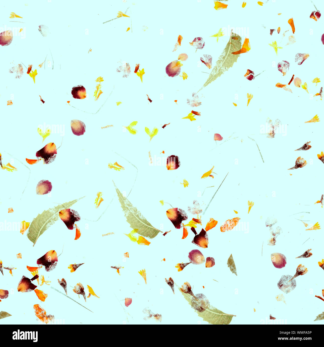 Seamless autumn pattern. A repeat print with dry leaves and petals on a ...